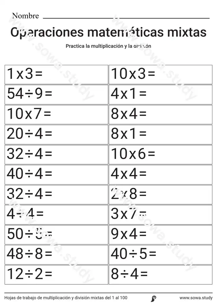 Hojas De Trabajo De Multiplicación Y División
